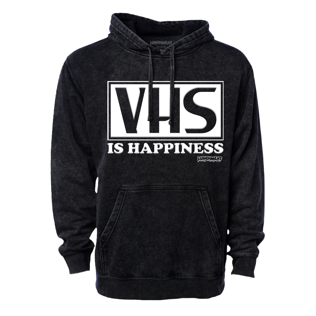 VHS Is Happiness - Mineral Wash Hooded Pullover (SMALL ONLY) – Lunchmeat